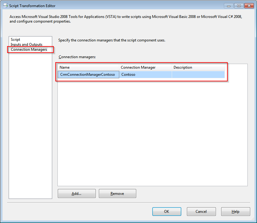 Writing Script Component Or Script Task Using Crm Connection Manager